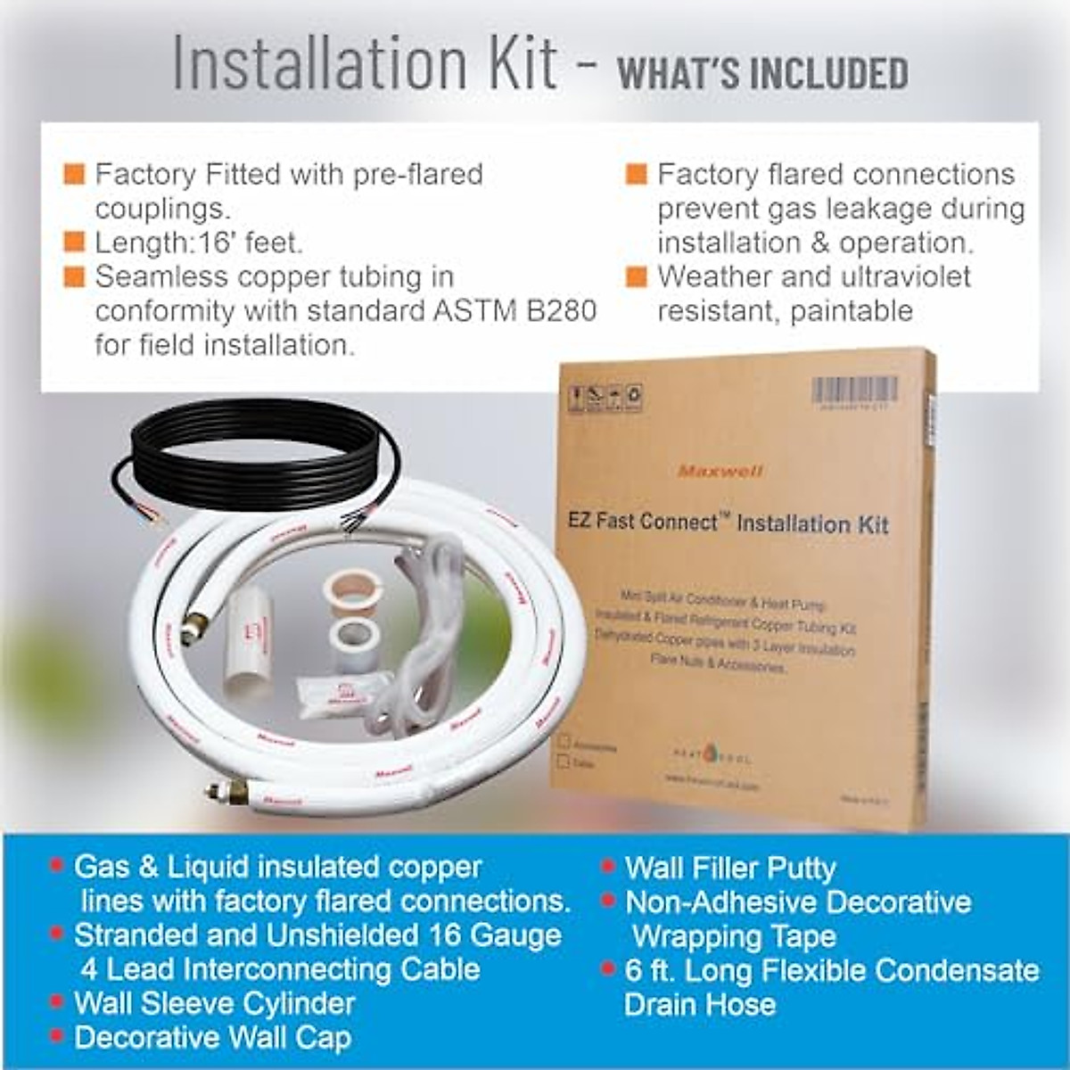 Daikin 18,000 BTU 18 SEER2 Entra Series Ductless Mini Split Heat Pump System w/ 16’ Maxwell Installation Kit and Wall Mounting Bracket (230V)