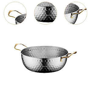 Fenteer Korea Ramen Pot Seafood Pot Double Ear Stockpot Kitchen Cookware Korean Instant Noodle Pot Kimchi Soup Pot for Picnic Camping, Silver 20cm