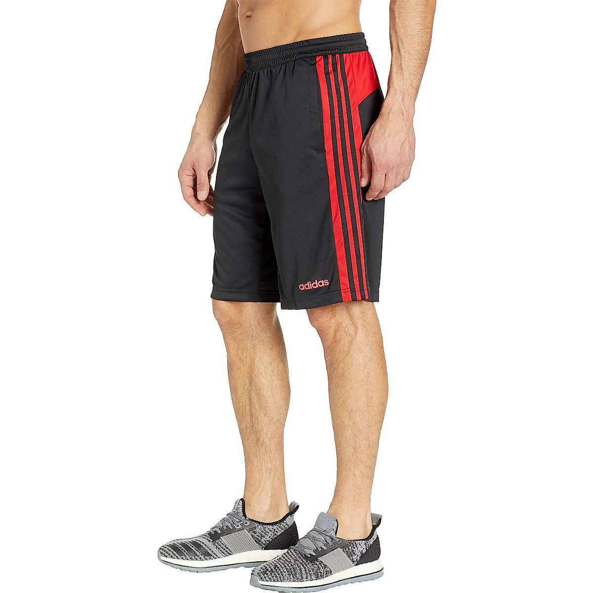 adidas Men's Design 2 Move Climacool 3-Stripes Training Shorts, Black/Scarlet, X-Large