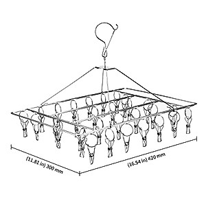 KEILEOHO 2 Pack 16 x 12 Inches Clothes Drying Rack, 72 Clips Stainless Steel Clip and Drip Hangers, Wind-Proof Clothes Hanger Rack Laundry Accessories for Towels, Bras, Underwear, Silver