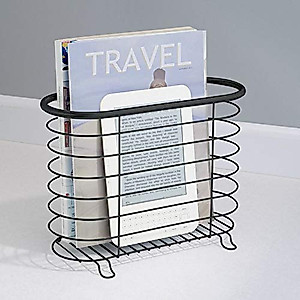mDesign Steel Magazine Holder Storage Organizer Bin - for Bathroom, Living Room, Home Office Organization - Holds Papers, Books, Files, Folders - Omni Collection - Matte Black