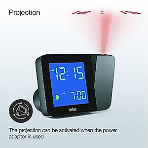 Braun Digital Projection Alarm Clock with 4 Backlight Options, Negative LCD Display, Quick Set, Beep Alarm in Black, Model BC15B