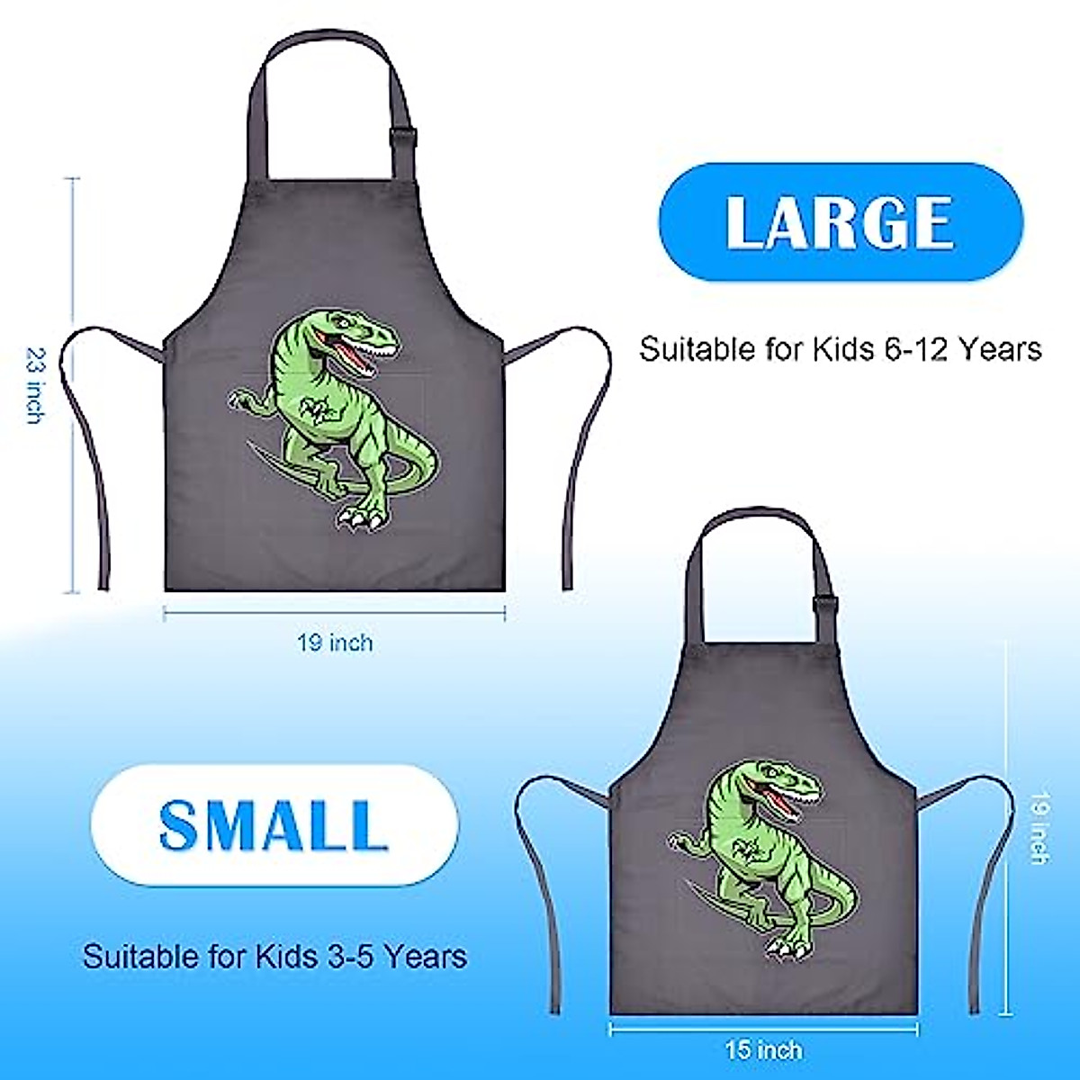 MRYUWB Kids Boys Dinosaur Apron, Girls Aprons for Cooking, Painting, Kitchen Chef Apron for Children 3-12 Years (Black & Green Dinosaur, Large (6-12 Years))
