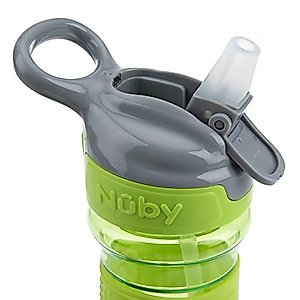 Nuby Thirsty Kids Push Button Flip-it Soft Spout on The Go Water Bottle with Easy Grip Band, Green Cactus, 12 Ounce