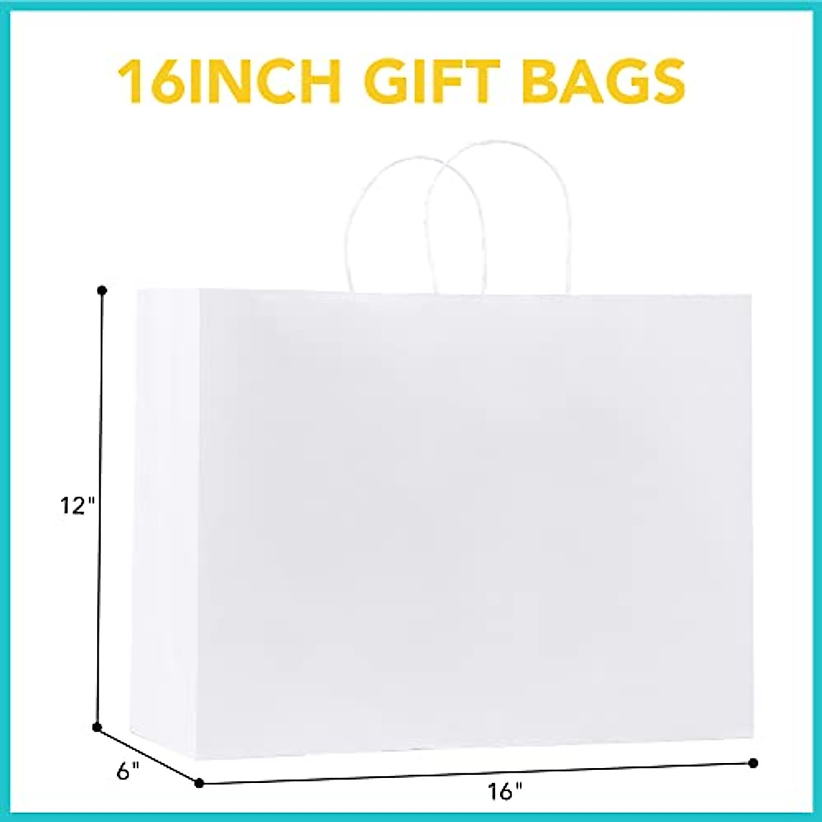 GSSUSA Shopping Bags Large with Handles16x6x12 White 50Pcs Gift Bags, Kraft Paper Bags Bulk, Bags for Small Business, Paper Grocery Bags for Boutique, Merchandise