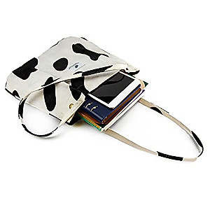 TOPASION Corduroy Tote Bag for Women Cute Reusable Bag with Inner Pocket for Shopping Grocery Beach (Cow)