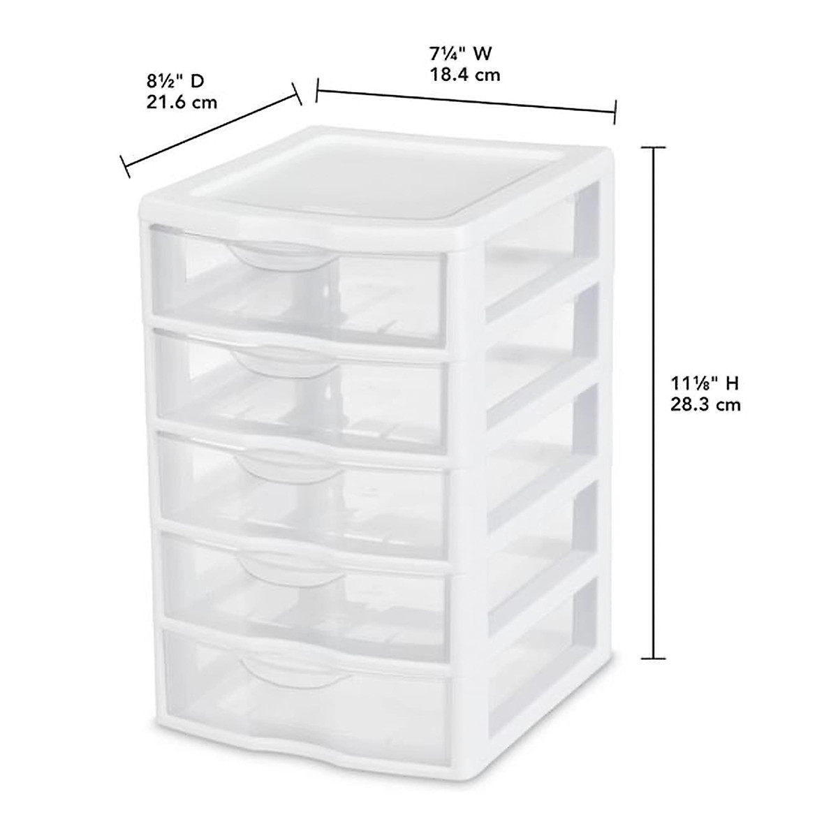 Sterilite 20758004 Small 5 Drawer Unit, White Frame with Clear Drawers, 4-Pack