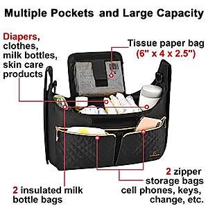 YaKuss Universal Stroller Organizer Bag with Cup Holder Shoulder Diaper Handbag Baby Accessories Three Way to Carrier Fits Britax, Uppababy, Baby Jogger, BOB and Donna Stroller,1.0 Black