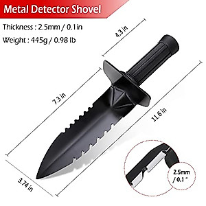 Metal Detector Shovel, LRLXE Sturdy Heavy Duty Double Serrated Edge Digger, Metal Detecting Digging Tool with Sheath for Metal Detection Digging, Garden Accessories for Planting, for Belt Mount