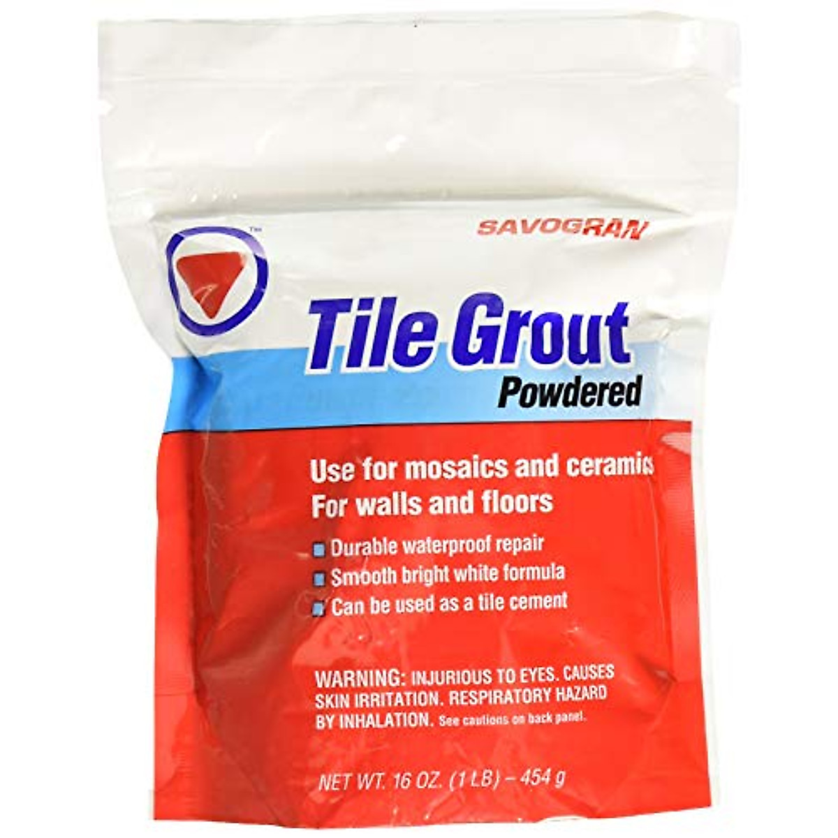 Savogran Tile Grout - 1lb Bag of Bright White Grout Powder Mix for Tile Installation & Repair - Durable Waterproof Grout for Pools, Tubs, Showers, Sinks - Ceramic & Mosaic Unsanded Powdered Grout