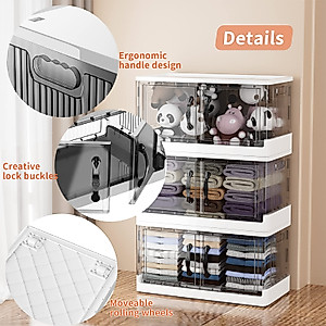 Mihoho Large Storage Bins with Lids, 46-Gal Stackable Plastic Storage Box with Wheel, 4 Packs Storage Containers for Closet Office Organizing, Clothes, Books, Folding Storage Box Set