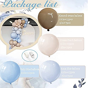 Blue Balloon Garland Arch Kit, SCMDOTI Double Stuffed Pastel Baby Blue Nude Cream Brown Balloon Garland for Teddy Bear Baby Shower Decorations,Gender Reveal and Birthday Party Decoration for boy girls