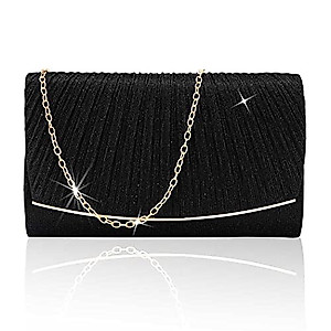 Yokawe Clutch Purse for Women Glitter Evening Bag Envelope Handbag for Formal Prom Party Wedding (Black)