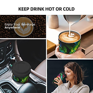 Insulated Coffee Mug Colorful Tropical Leaf 17oz Double Wall Vacuum Stainless Steel Tumbler With Leak-Proof Lid And Handle, Cute Travel Thermos Mug For Cold Hot Drinks