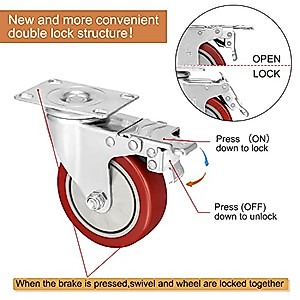 4 inch Heavy Duty Casters Load 1800lbs,Lockable Bearing Caster Wheels with Brakes,Swivel Casters for Furniture and Workbench，Set of 4 (Free Screws)