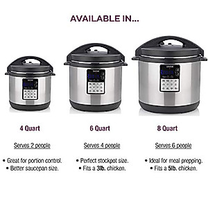 Zavor LUX Edge, 8 Quart Programmable Electric Multi-Cooker: Pressure Cooker, Slow Cooker, Rice Cooker, Yogurt Maker, Steamer and more - Stainless Steel (ZSELE03)