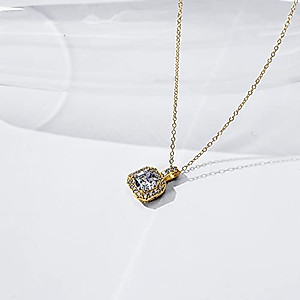 Amazon Collection Platinum-Plated Sterling Silver Asscher-Cut Infinite Elements Cubic Zirconia Halo Pendant (1.5 cttw), 16" + 2" Extender