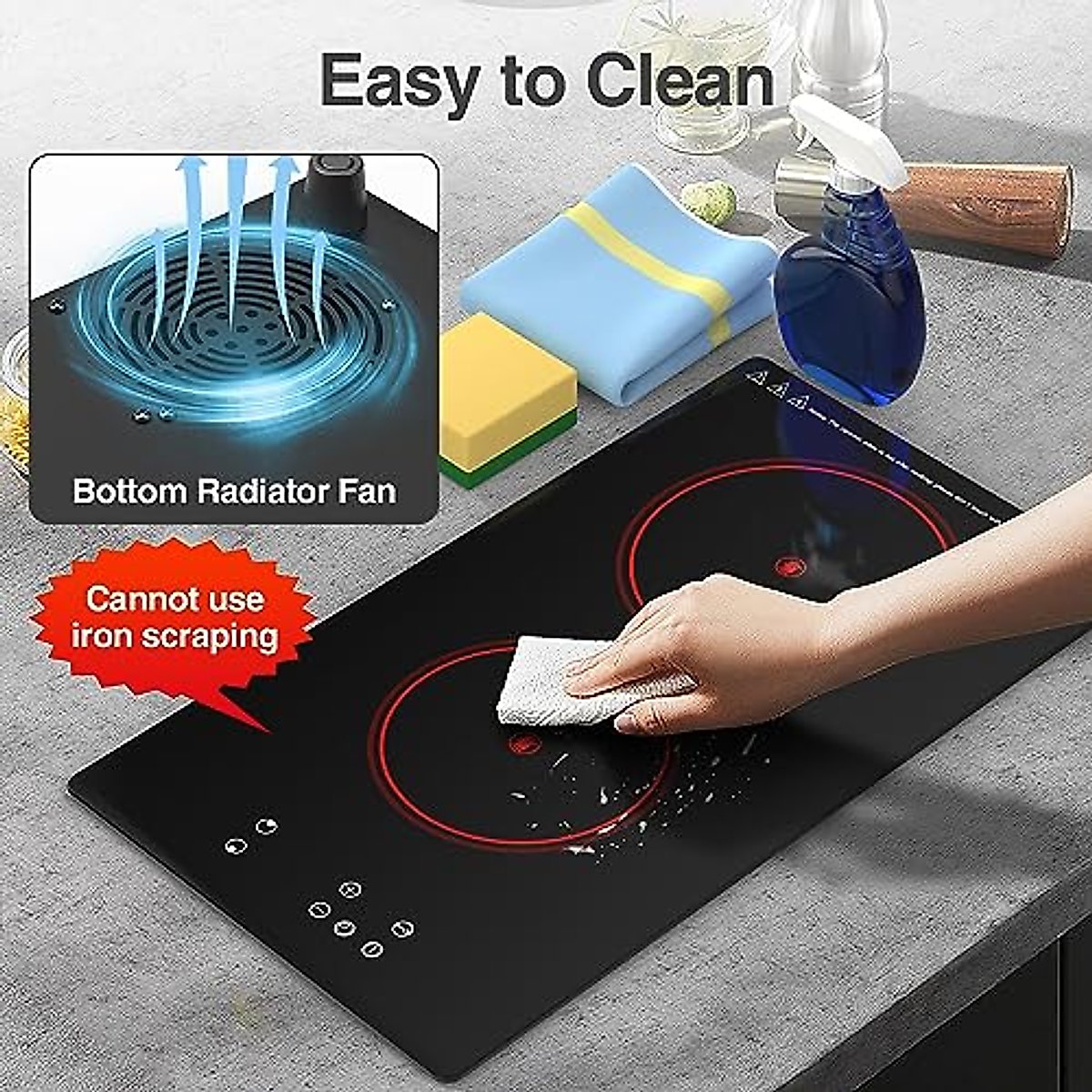 GIHETKUT Electric Cooktop,Built-in and Countertop Electric Stove Top, 2100W 110V induction Cooktop, 9 Heating Level, Timer & Kid Safety Lock, Sensor Touch Control