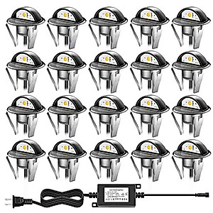QACA 20pcs LED Step Lights Low Voltage IP65 Waterproof Recessed LED Deck Lighting, Half Moon F1.38 Yard Garden Patio Step Landscape Pathway Decor Lamps, Warm White