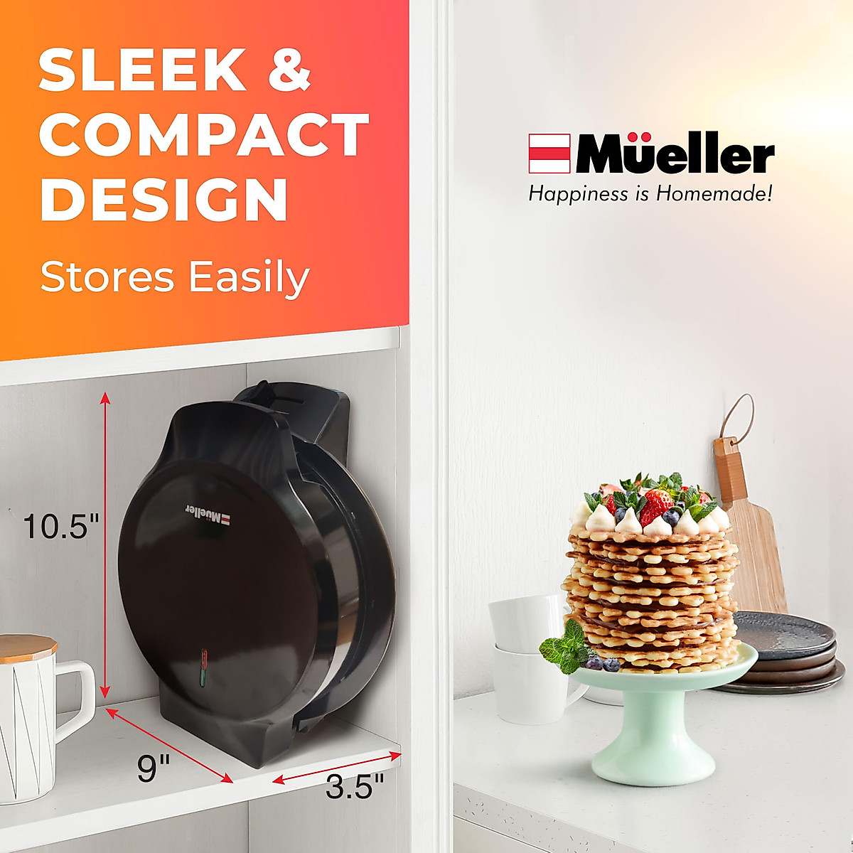 Mueller Heart Waffle Maker, 5 Belgian Waffle Iron, Adjustable Browning Control, Cool Touch Handle, Compact and Easy to Clean, Great Valentines Day Gift