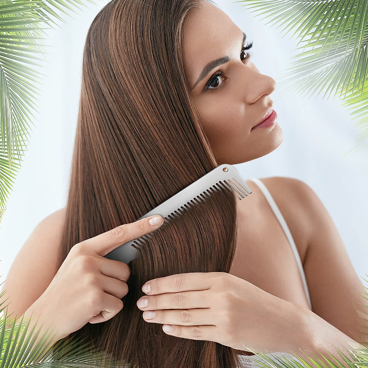 Patelai 2 Pieces Metal Comb Set, Stainless Steel Blending Comb Fine Styling Cutting Comb Flat Top Clipper Comb Metal Detangling Comb for Men Women Salon, Silver