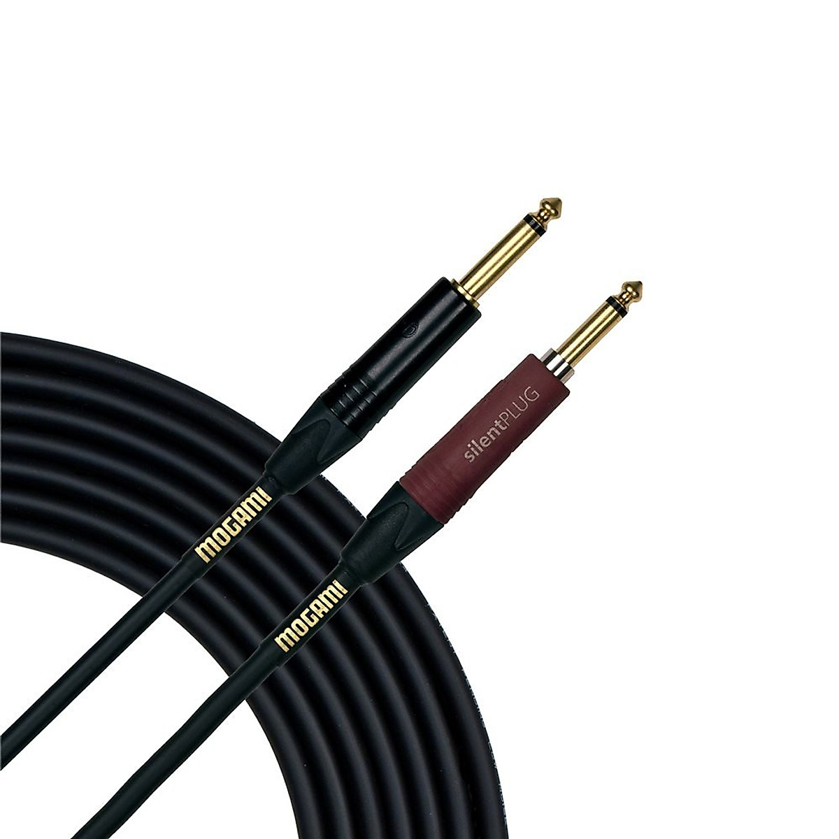 Mogami Gold INST Silent S-18 Guitar Instrument Cable, 1/4" TS Male Plugs, Gold Contacts, Straight Connectors with silentPLUG, 18 Foot