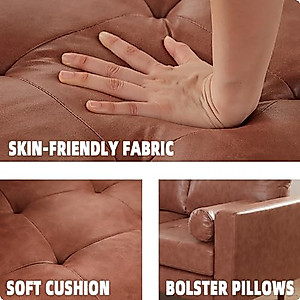 Tbfit 80" W Sectional Sofa Couch, L Shaped Couch with Reversible Chaise, Mid Century Modern Couches for Living Room Apartment Small Space, Convertible Sofa with Tufted Seat Cushion, Brown