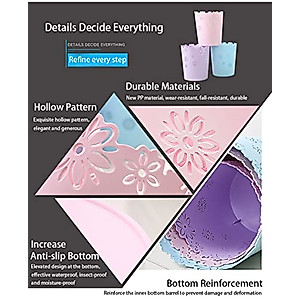 Nazr Wastebasket, Hollow Flower Shape Plastic Lidless Wastepaper Baskets Trash Can (S-Purple)