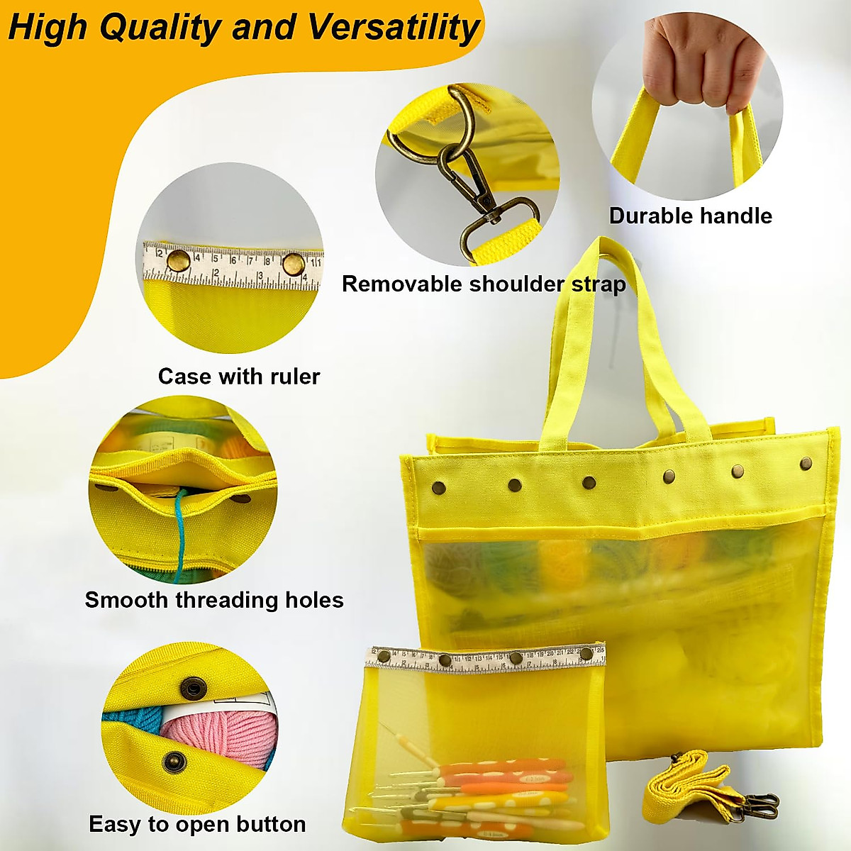 Knitting Bag Large Yarn Storage Organizer,Crochet Bags and Totes,Yarn Bags for Crocheting,Crochet Storage Bags for Crochet Hooks,Knitting Needles,Knit Bags for Crochet Lovers,Mother's Day Gift(Yellow)