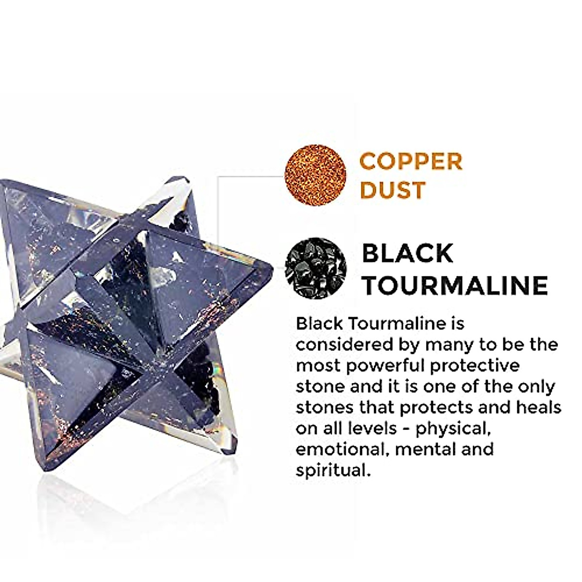 Orgonite Crystal Black Tourmaline Merkaba | Negative Aura Protection Meditation Energy Generator for Balancing Chakras