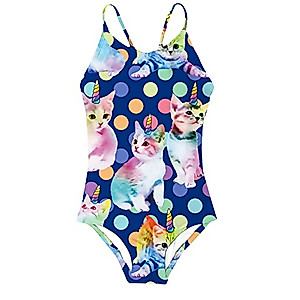 RAISEVERN Girls 1 Piece Swimsuit Cat Bathing Suit for Kids Cross Back Adjustable Straps Swim Suit Beach Summer Swimwear Size 8