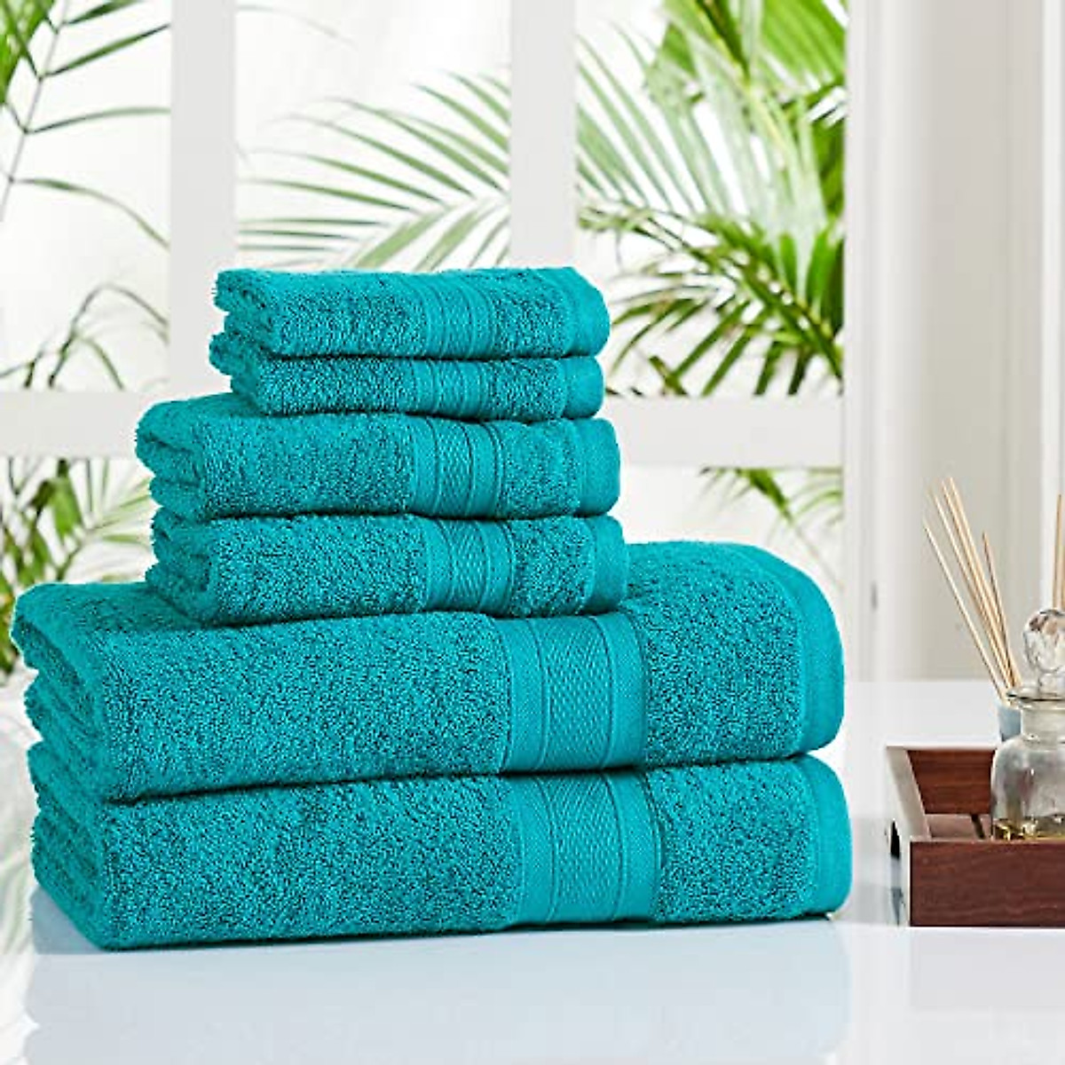 TRIDENT 6 Piece Bath Towels Set for Bathroom - 2 Bath Towel, 2 Hand Towel, 2 Washcloth 100% Cotton Soft and Plush Highly Absorbent, Soft Towel for Hotel & Spa - Aqua Green Teal