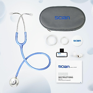 SCIAN Dual Head Stethoscope for Nurses, Kids, Adults, Classic Stainless Steel Stethoscope Kit Medical Supplies with Free Accessories and Carrying Case, Pearlescent Blue Tube