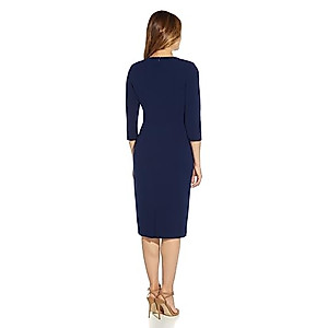 Adrianna Papell Womens Knit Crepe Tie Waist Sheath Dress, Navy Sateen, 10 US