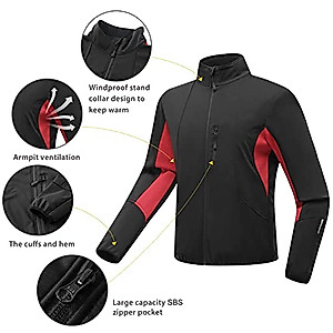 Wantdo Men's Winter Cycling Thermal Jacket Warm Soft Shell Windproof Running Jacket Waterproof Fleece Windbreaker Reflective
