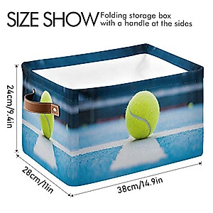 Storage Bins Sport Tennis Ball Pattern Storage Basket Collapsible Cube Rectangle with Handle Storage Box for Shelves Home Office Closet 1 Pack