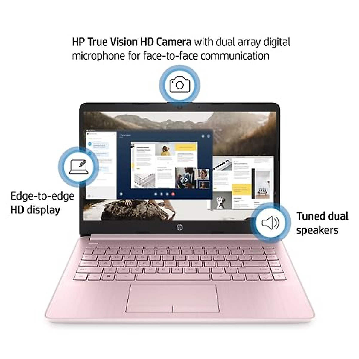 HP Portable Laptop (Include 1 Year Microsoft 365), 14’’ HD Display, 16GB RAM, 64GB eMMC, Intel Quad-Core N4120, Student and Business, Webcam, HDMI, Wi-Fi, RJ-45, Windows 11 Home, Pink