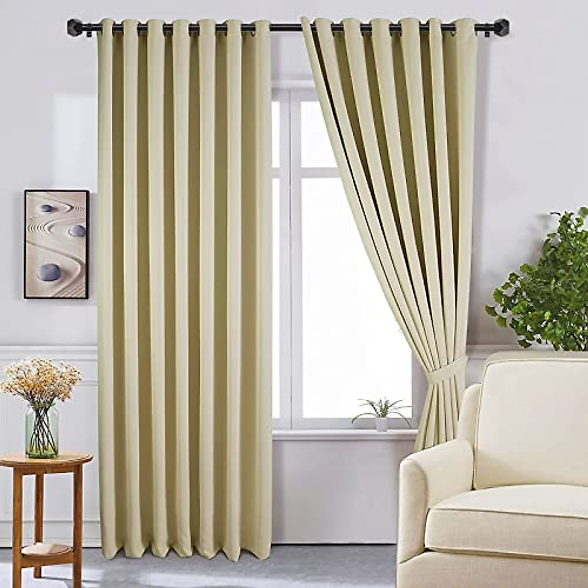 TONIAL 3/4 Curtain Rods 32 to 58 Inch(2.6-4.8ft), Telescoping Splicing Drapery Rods for Windows 20 to 53 Inch(1.7-4.4ft), Decorative Single Rod with GeometricFinial, Black