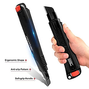 HAUTMEC 25mm Extra Heavy Duty Utility Knife with Double Lock Mechanism, Auto-Lock and Ratchet- Lock for Double Safety, SK2 Sharp Black Blade for Industrial or Construction Applications HT0254-KN