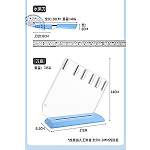 GRUB'S UP 6 Pieces Stainless Steel Blue Kitchen Knife Set, with PP Handle and ABS Knife Holder, Chef Knife/Bread Knife/Cleaver/Fruit Knife/Multi-Purpose Knife Set