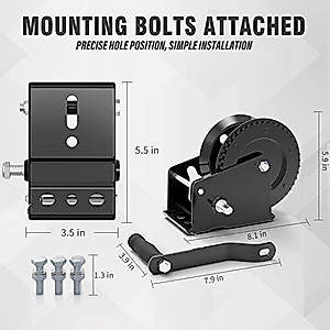 SPARKWHIZ Boat Trailer Winch Hand Winch 1600lbs Heavy Duty Hook with 26ft Polyester Strap Hand Crank Winch, Two Way Ratchet Manual Winch for Trailer Marine Boat ATV