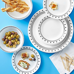 Corelle Vitrelle 18-Piece Service for 6 Dinnerware Set, Triple Layer Glass and Chip Resistant, Lightweight Round Plates and Bowls Set, City Block