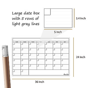 CLEVER CLEAN Large Dry Erase Wall Calendar - 24"x 36" Undated Monthly Calendar for Home, Office, Classroom - Reusable Laminated Task Organizer
