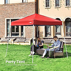 VIVOHOME Slant Leg Outdoor Easy Pop Up Canopy Party Tent Red 8 x 8 Feet