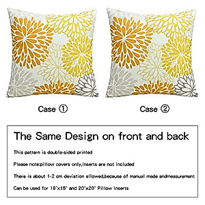 cygnus 18x18 Yellow Dahlia Throw Pillow Covers Case Linen for Couch Sofa Bedroom Farmhouse Decorative Square Accent Set of 2