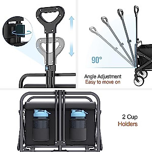 Collapsible Folding Utility Wagon,Beach Wagon Cart with All Terrain Wheels & Drink Holders,Portable Sports Wagon for Camping, Shopping, Garden and Beach, Grass, Sand,Fishing