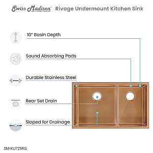 Swiss Madison Well Made Forever SM-KU725RG Undermount Sink, Rose Gold