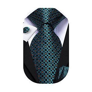 Dubulle Mens Paisely Floral Silk Tie for Men Striped Necktie and Pocket Square Set Wedding Business,Teal Green
