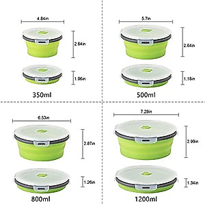 Collapsible Bowls For Camping, Set of 4 Silicone Food Storage Containers with Lids, Rv storage and organization, Rv Kitchen Accessories, BPA Free, Microwavable, Freezer, Dishwasher Safe Green