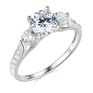 Wellingsale Ladies Solid 14k White Gold Polished CZ Cubic Zirconia Round Cut Three 3 Stone Engagement Ring with Side Stones - Size 7.5